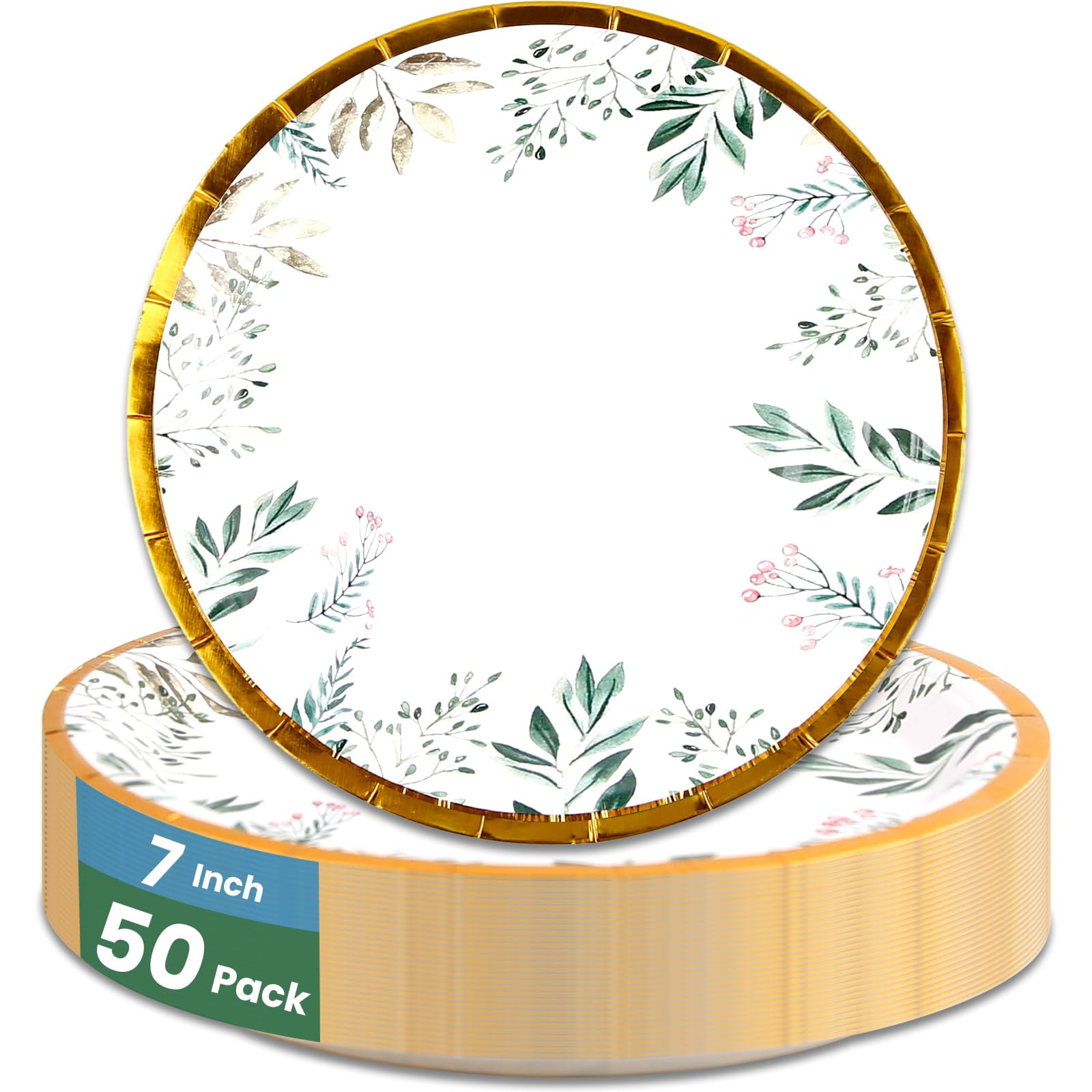 VXYW 50 Count Disposable Paper Plates, BSL1 7 inch Party Dessert Plates ...