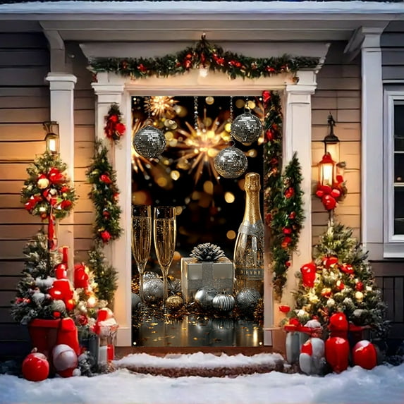 Black Gold Happy New Year, Large 2026 NYE Front Door for Indoor Outdoor ...