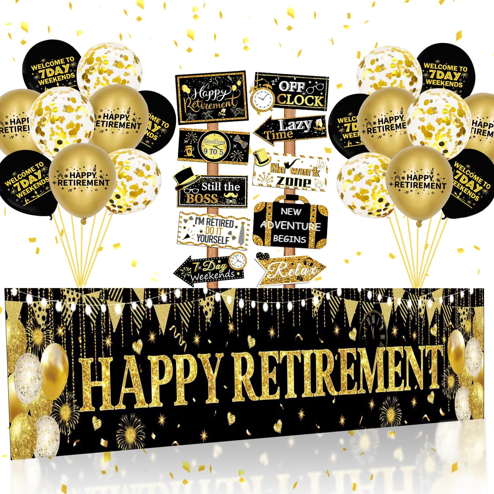 Black Gold Happy Retirement SSF20 Banner Sign - Directional Retired ...