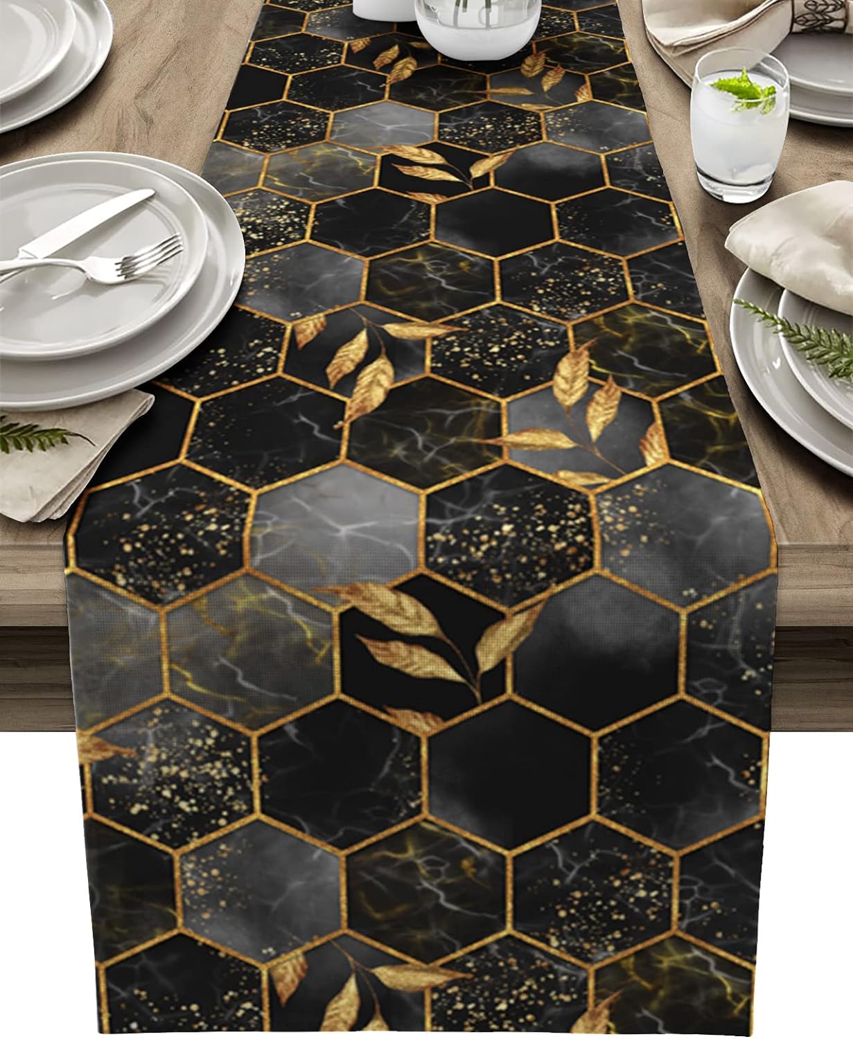 Black Gold Irregular Marble Linen Table Runners Kitchen Dining Table r ...