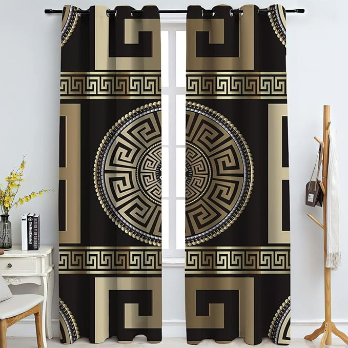 Black Gold Key Blackout Curtains, Luxurious Golden Pattern Window ...