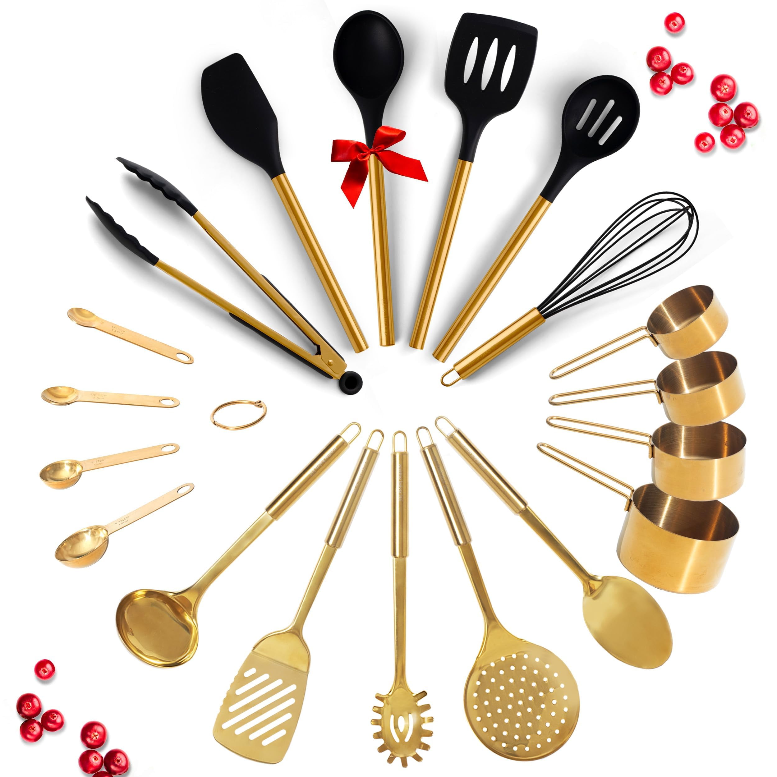 Black and Gold Kitchen Utensils Set - 19 PC Set Includes Stainless ...