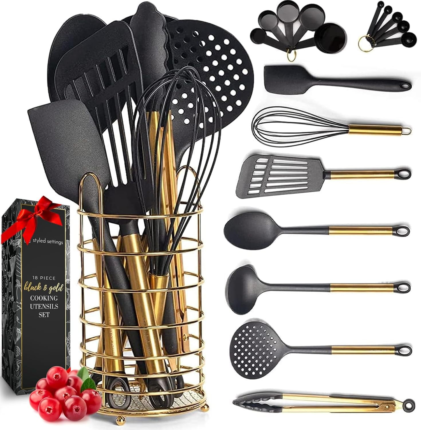 Black and Gold Kitchen Utensils with Stainless Steel Gold Utensil ...
