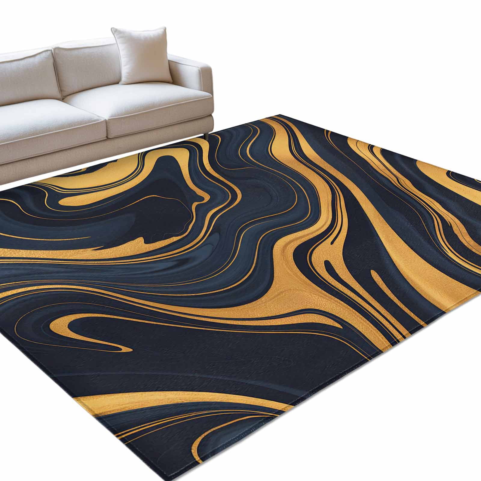 Black Gold Large Area Rugs 6x9ft Marble Textures Abstract Art Modern ...