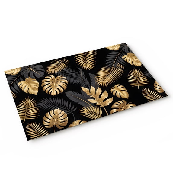 Black Gold Leaf Door Mat Modern Luxury Gold Black Tropical Leaves ...