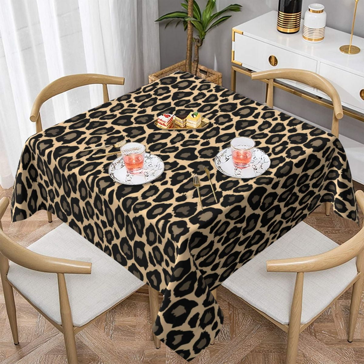 Black Gold Leopard Print Tablecloth Cheetah Animal Outdoor Table Cloth ...