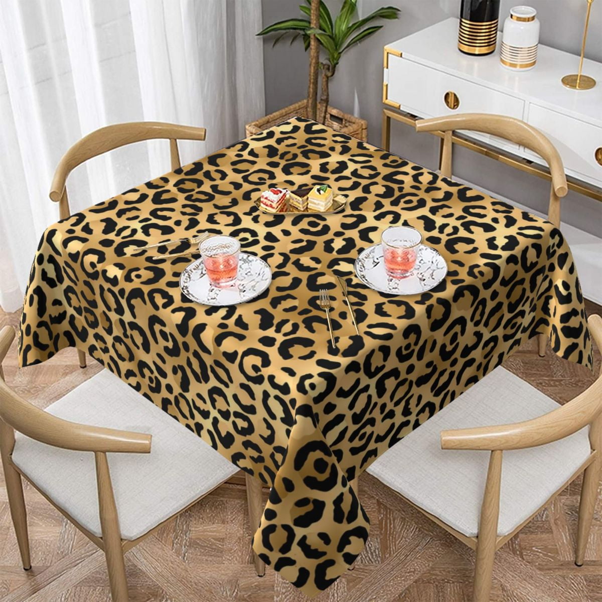 Black Gold Leopard Print Tablecloth Cheetah Animal Outdoor Table Cloth ...