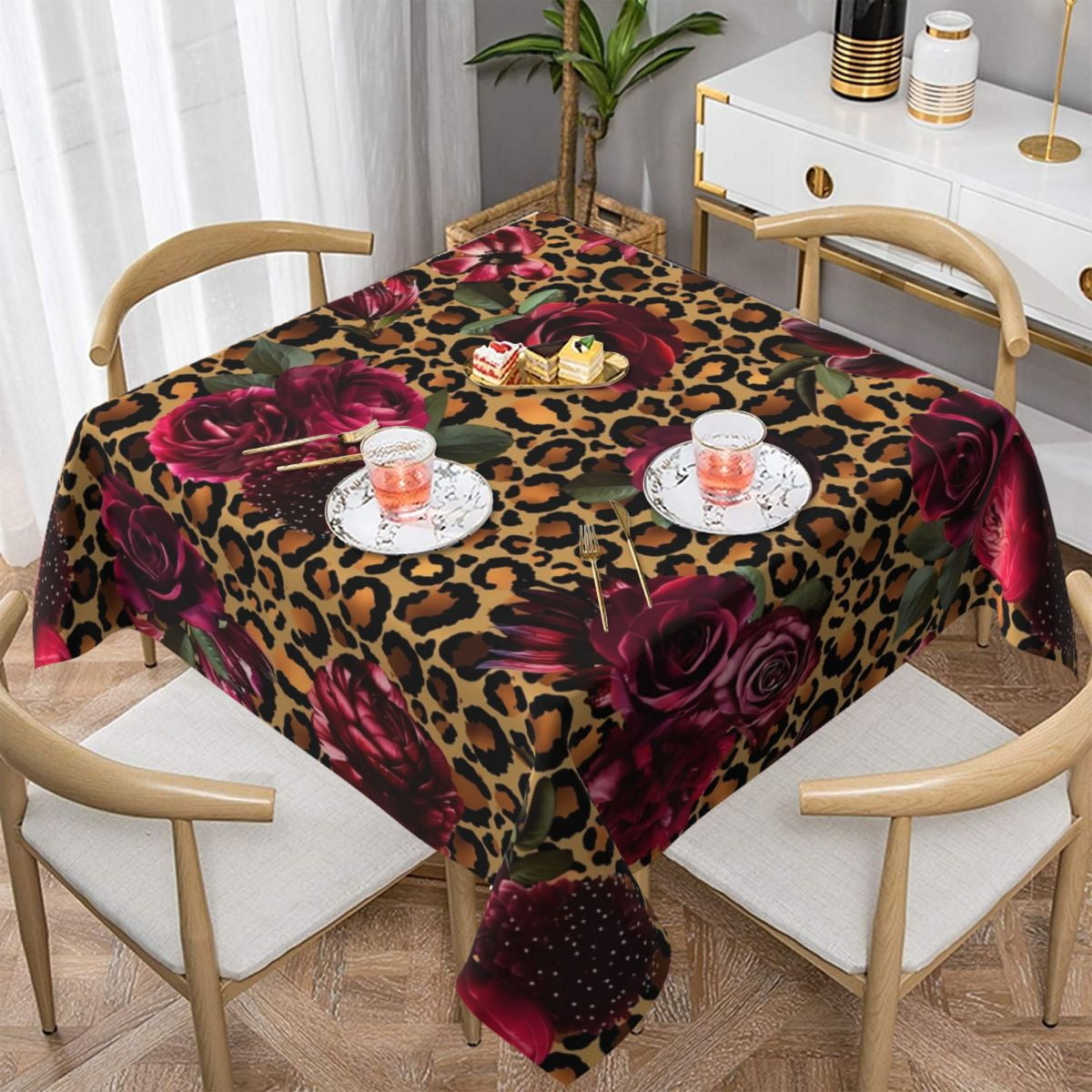 Black Gold Leopard Print Tablecloth Cheetah Animal Outdoor Table Cloth ...