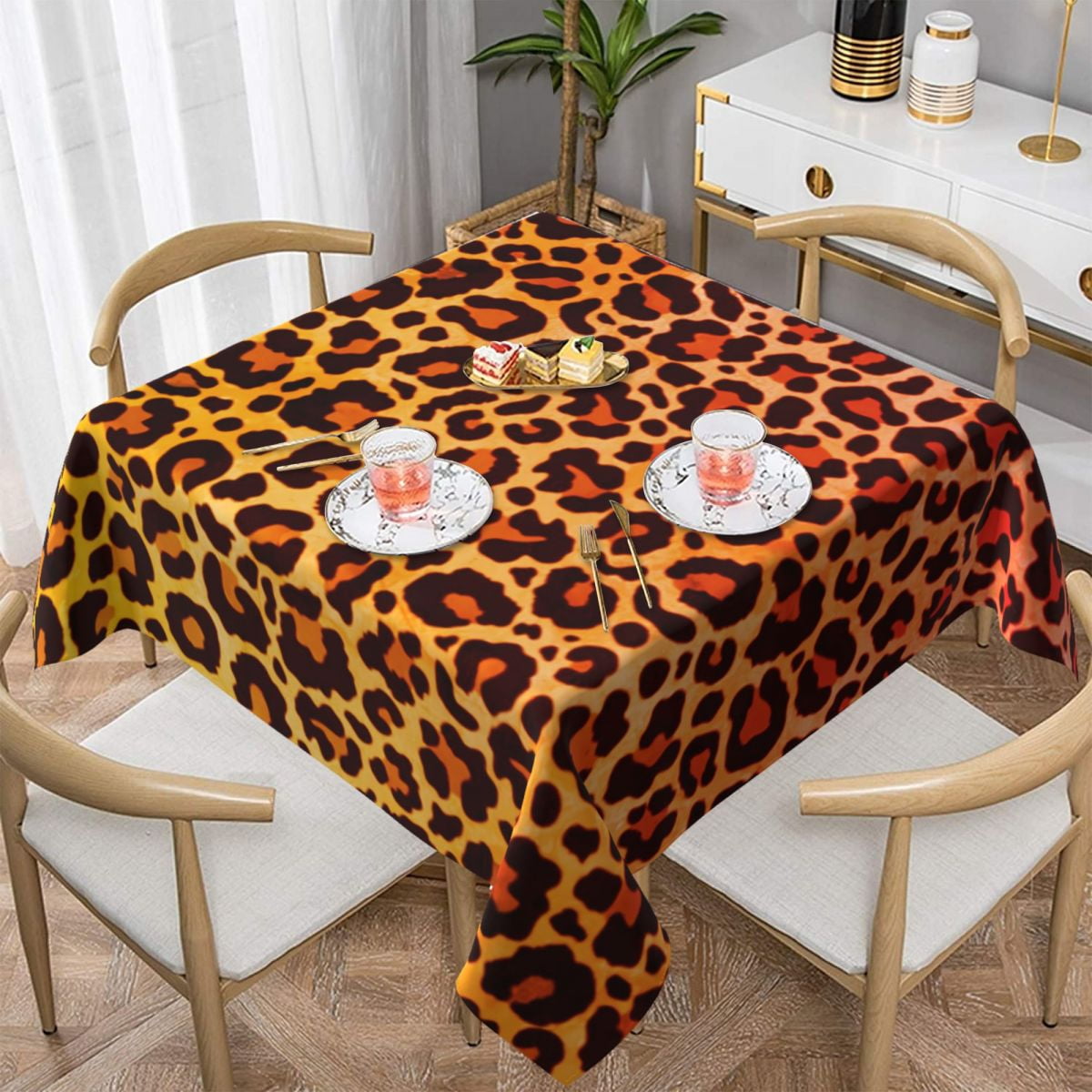 Black Gold Leopard Print Tablecloth Cheetah Animal Outdoor Table Cloth ...