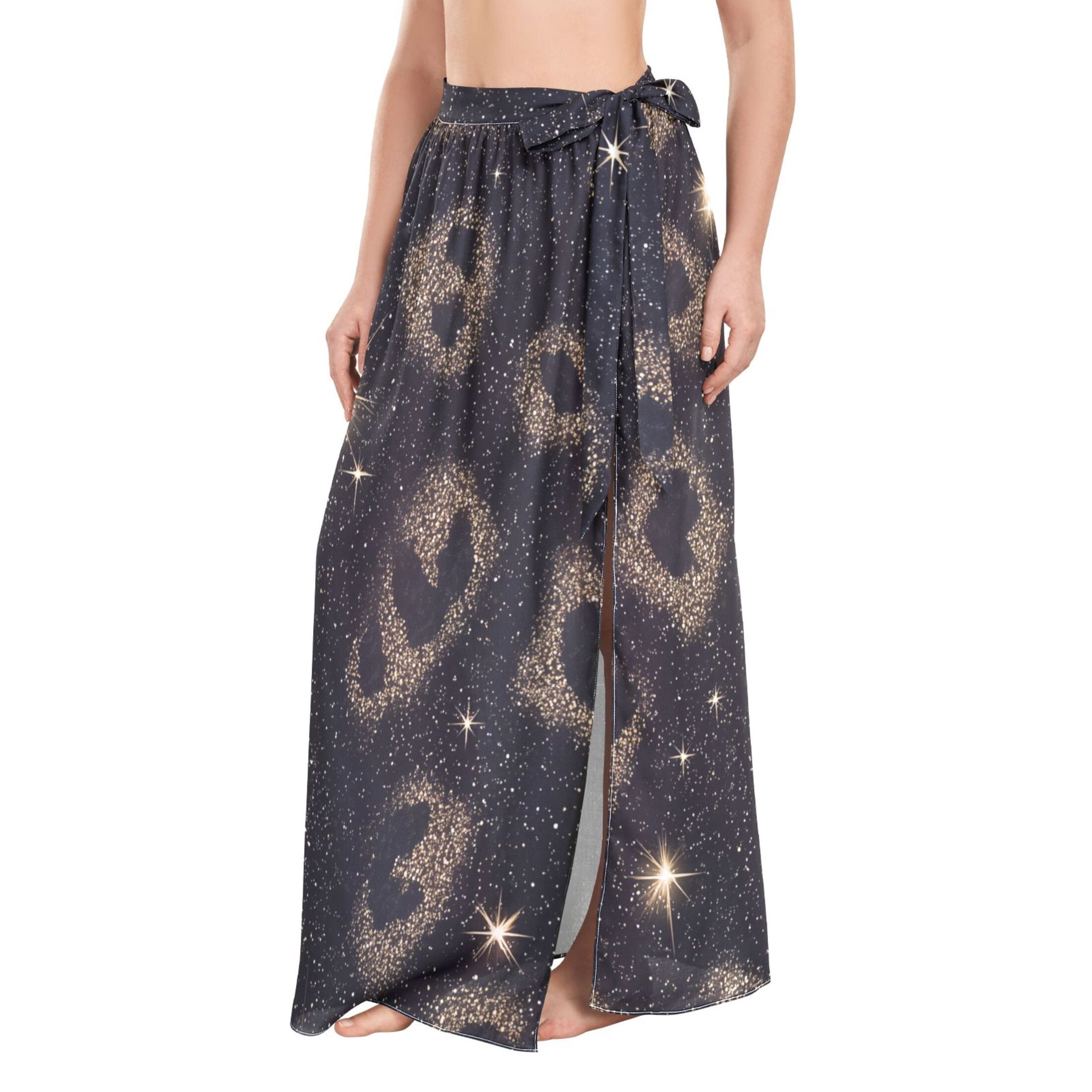Black Gold Leopard Print with Glitter Women's Swimwear Cover Ups ...