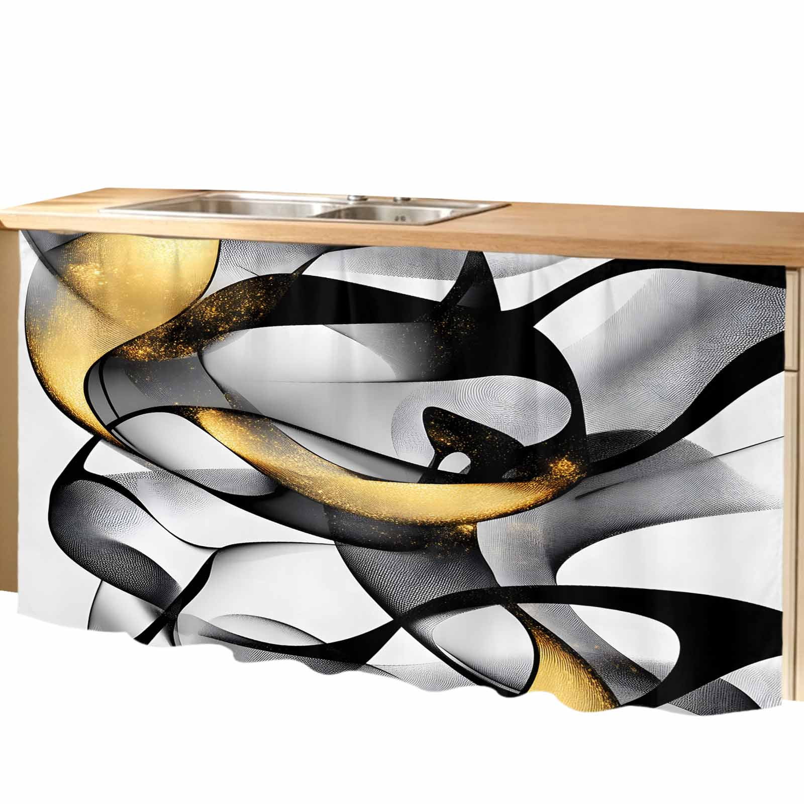Black and Gold Line Cabinet Curtains Abstract Art Modern Geometric Sink ...