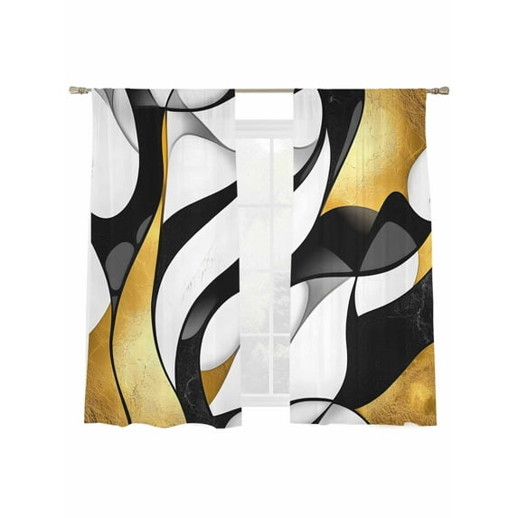 Black Gold Line Sheer Curtains for Living Room Bedroom, Light-filtering ...