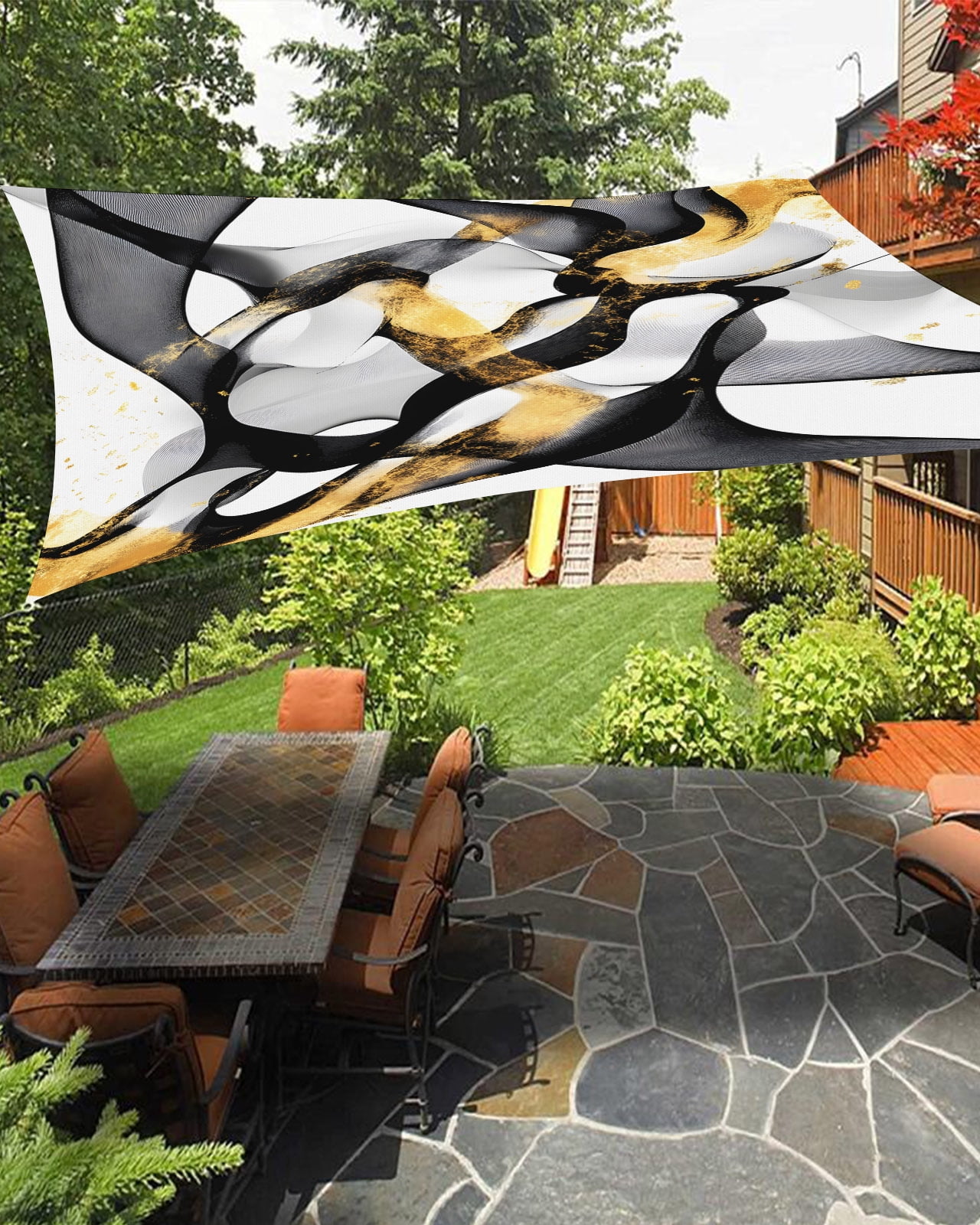 Black Gold Line Sun Shade Sail 12'X16' Street Art UV Block Outdoor Sail ...