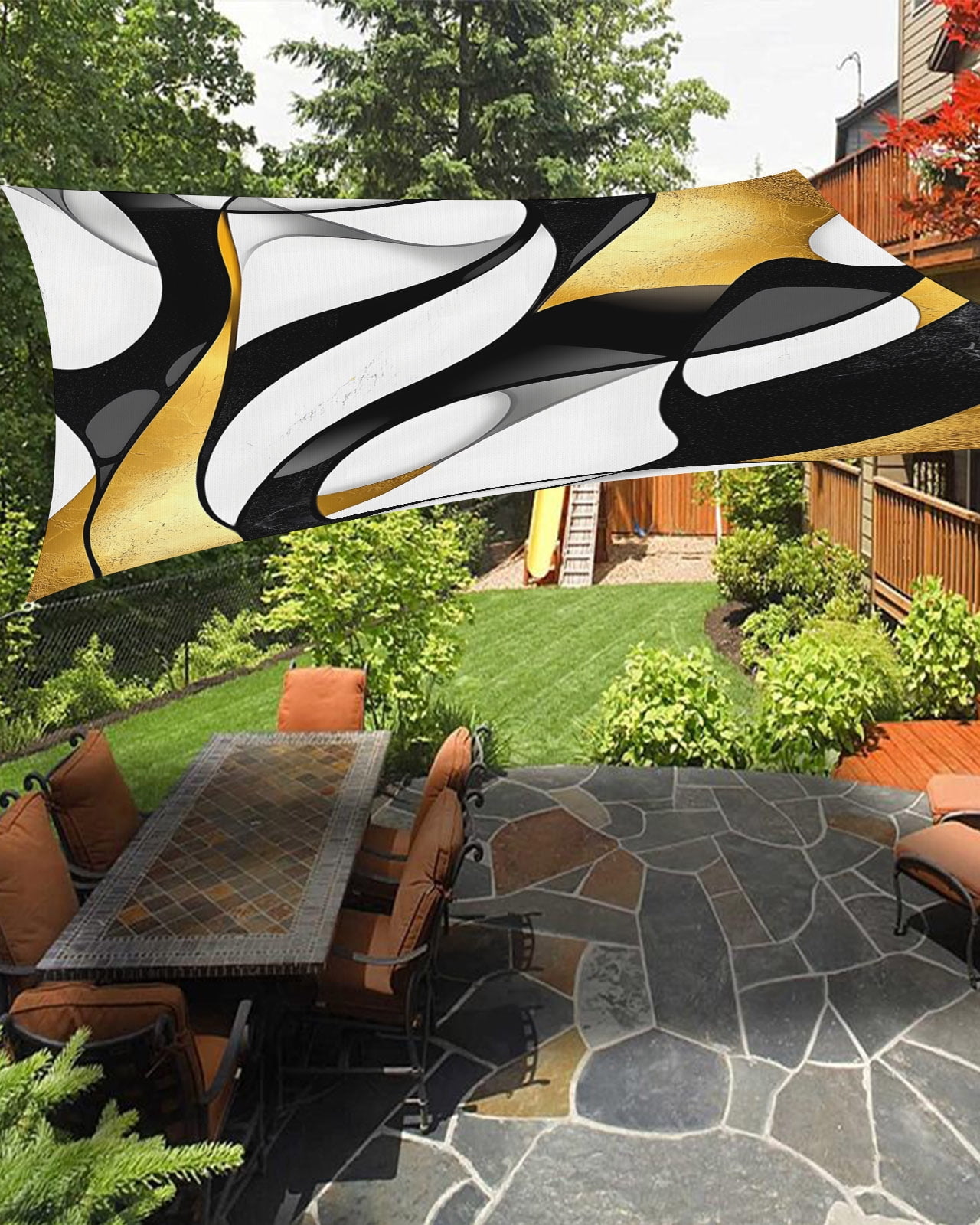 Black Gold Line Sun Shade Sail 8'X10' Metallic Texture UV Block Outdoor ...