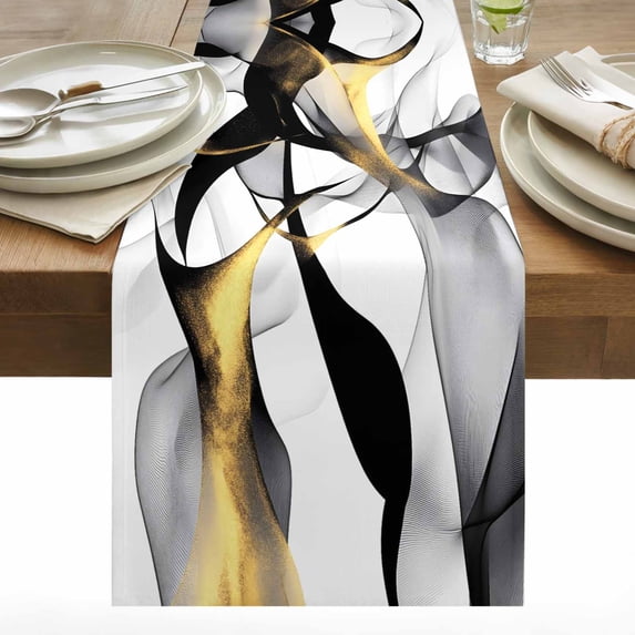 Black Gold Line Table Runner 13x120 inch Abstract Metallic Texture ...