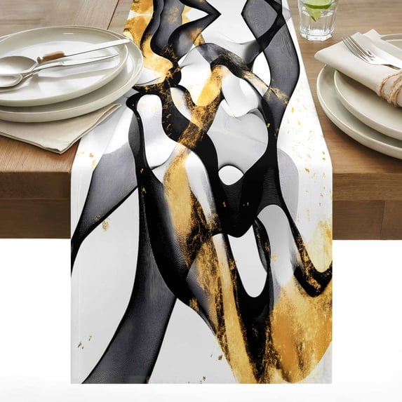 Black Gold Line Table Runner 13x36 inch Street Art Cotton Linen Dining ...