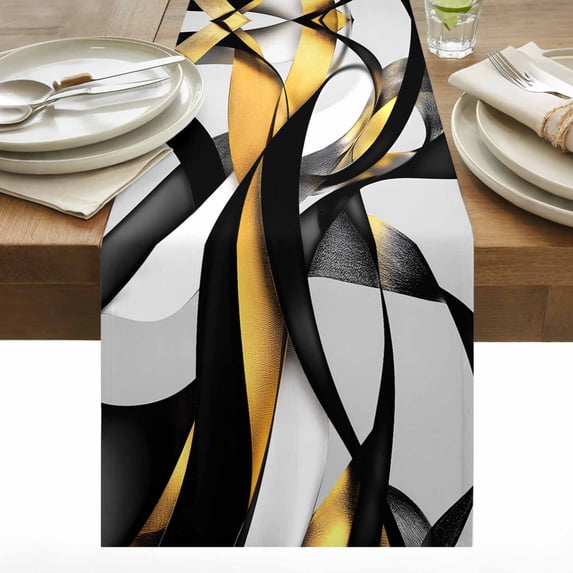 Black Gold Line Table Runner 13x72 inch Geometric Street Art Cotton ...