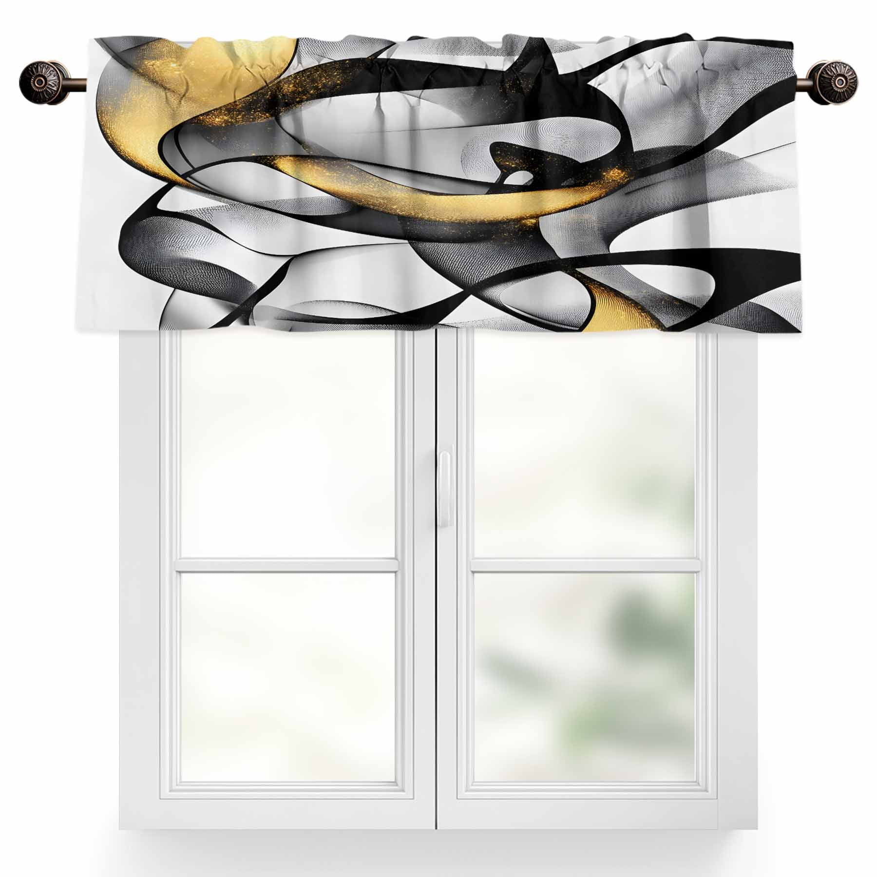 Black and Gold Line Valances for Windows, 42 x 18in, Abstract Art ...