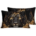 Black Gold Lion Prints Lumbar Pillow Covers 12 x 20 Inch Pillow Covers ...