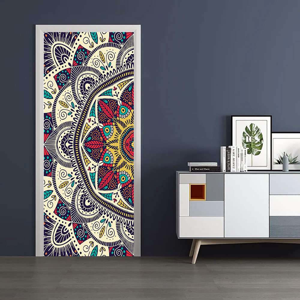 Black Gold Mandala Door Stickers 3D Wallpaper Removable Classic Datura ...