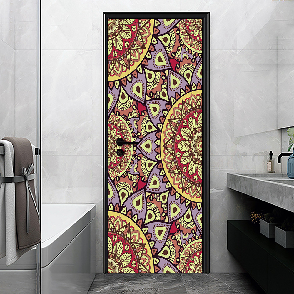 Black Gold Mandala Door Stickers 3D Wallpaper Removable Classic Datura ...