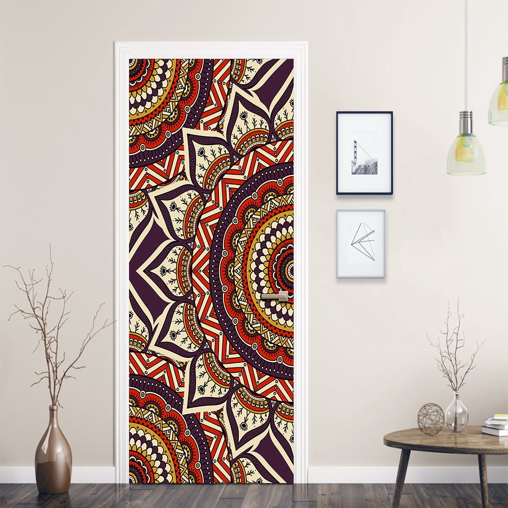 Black Gold Mandala Door Stickers 3D Wallpaper Removable Classic Datura ...