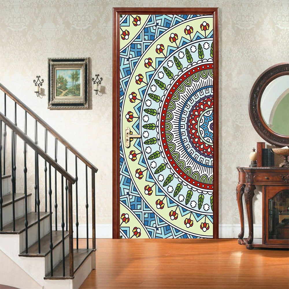 Black Gold Mandala Door Stickers 3D Wallpaper Removable Classic Datura ...