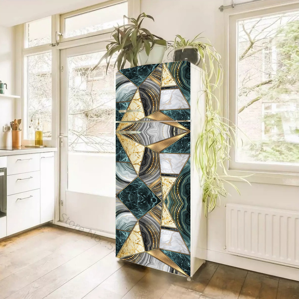 Black Gold Marble 3D Fridge Mural Sticker Waterproof Vinyl Self ...