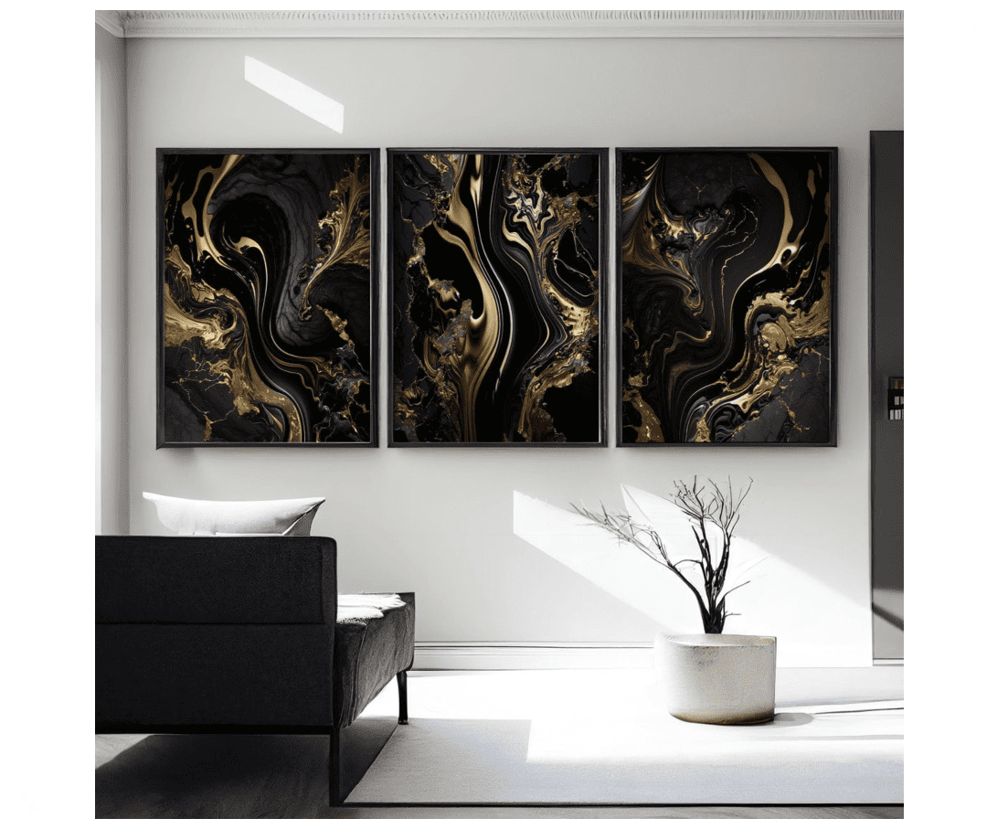 Black Gold Marble Abstract Wall Art Set 3 Unframed Paper Print 8x12 ...