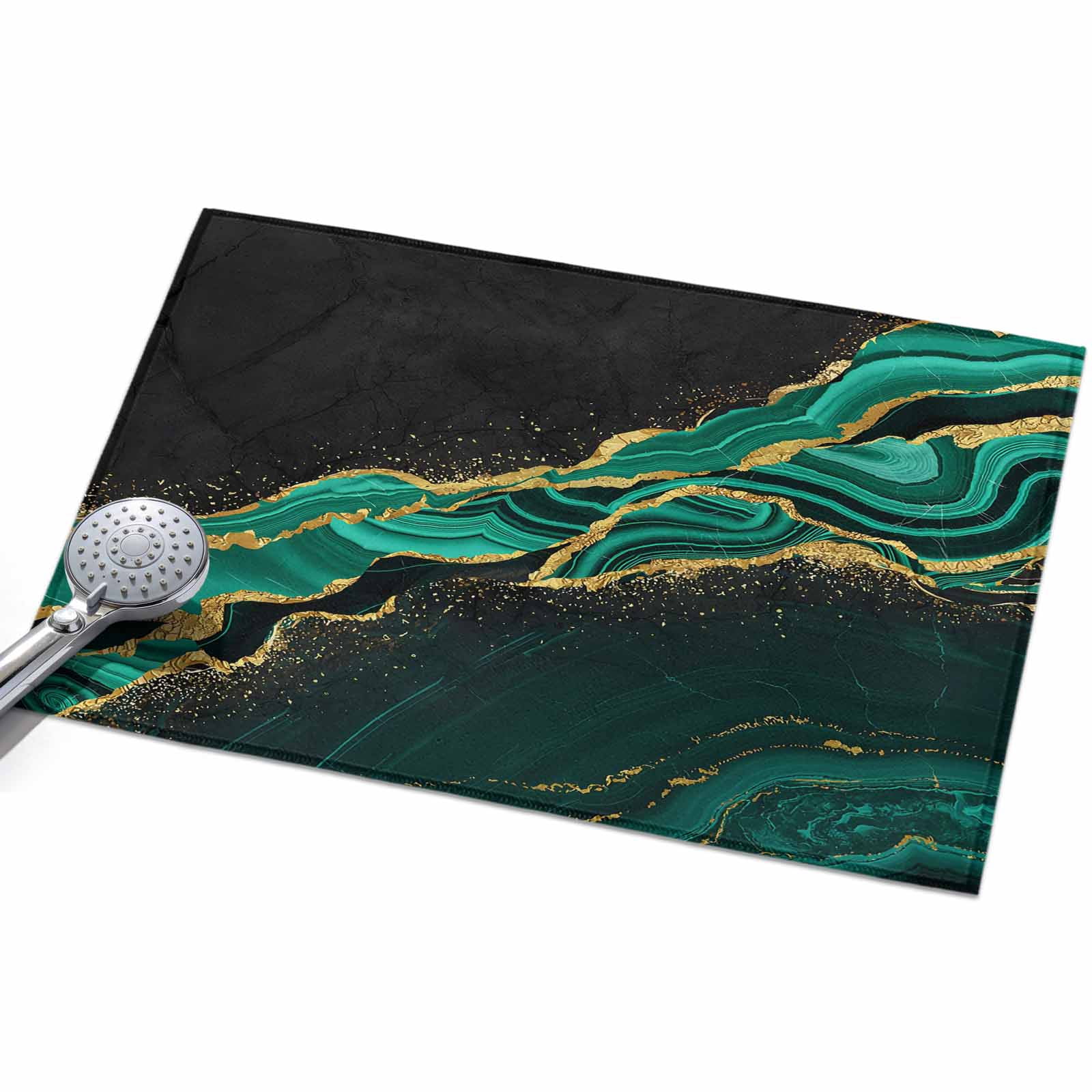 Black Gold Marble Area Rug, Green Luxury Modern Abstract Wave Texture ...