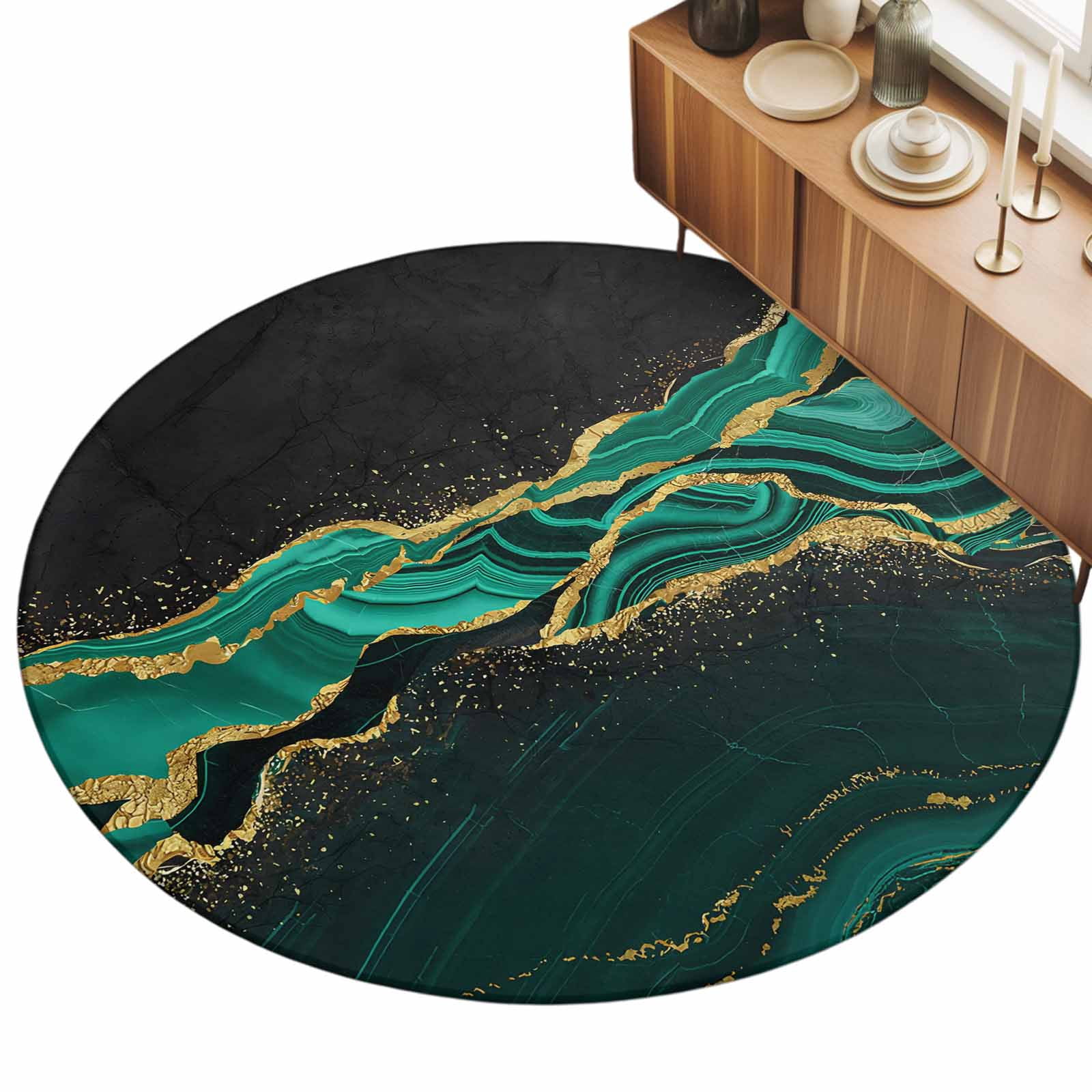 Black Gold Marble Area Rug, Green Luxury Modern Abstract Wave Texture ...
