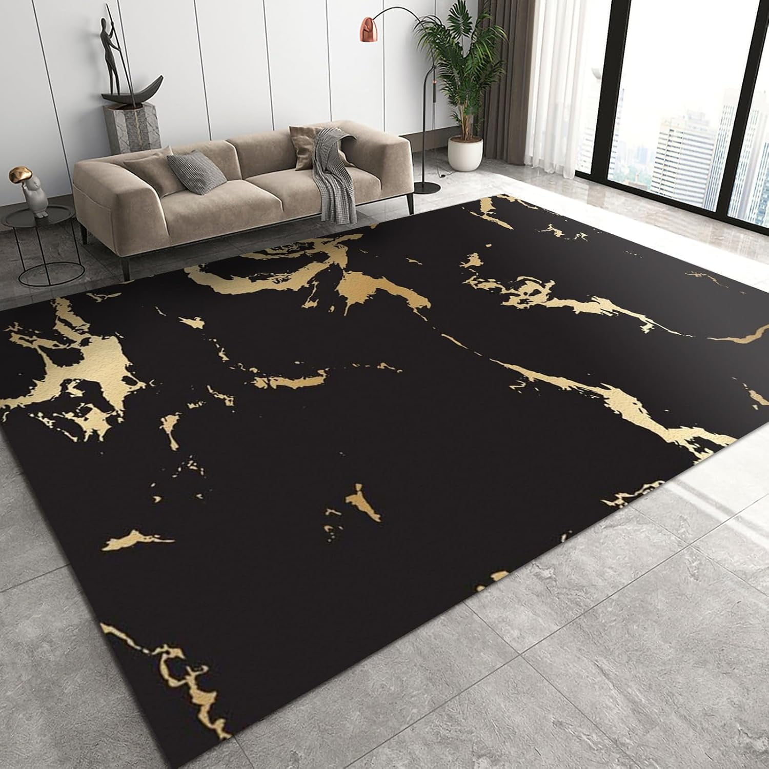 Black Gold Marble Area Rugs, 2x3ft Small Abstract Irregular Graffiti ...