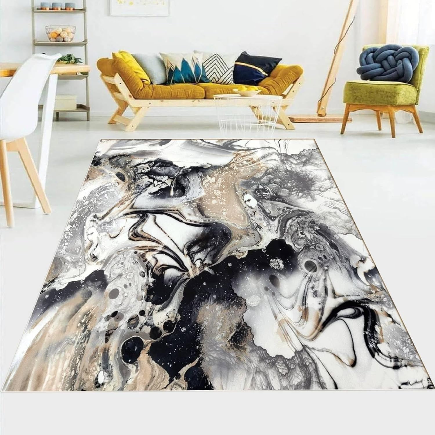 Black Gold Marble Area Rugs, Abctract Tie Dye Indoor Throw Rugs ...