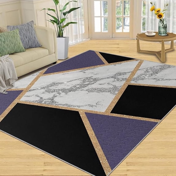 Black Gold Marble Area Rugs Geometric Marble Area Rug Modern Minimalist ...