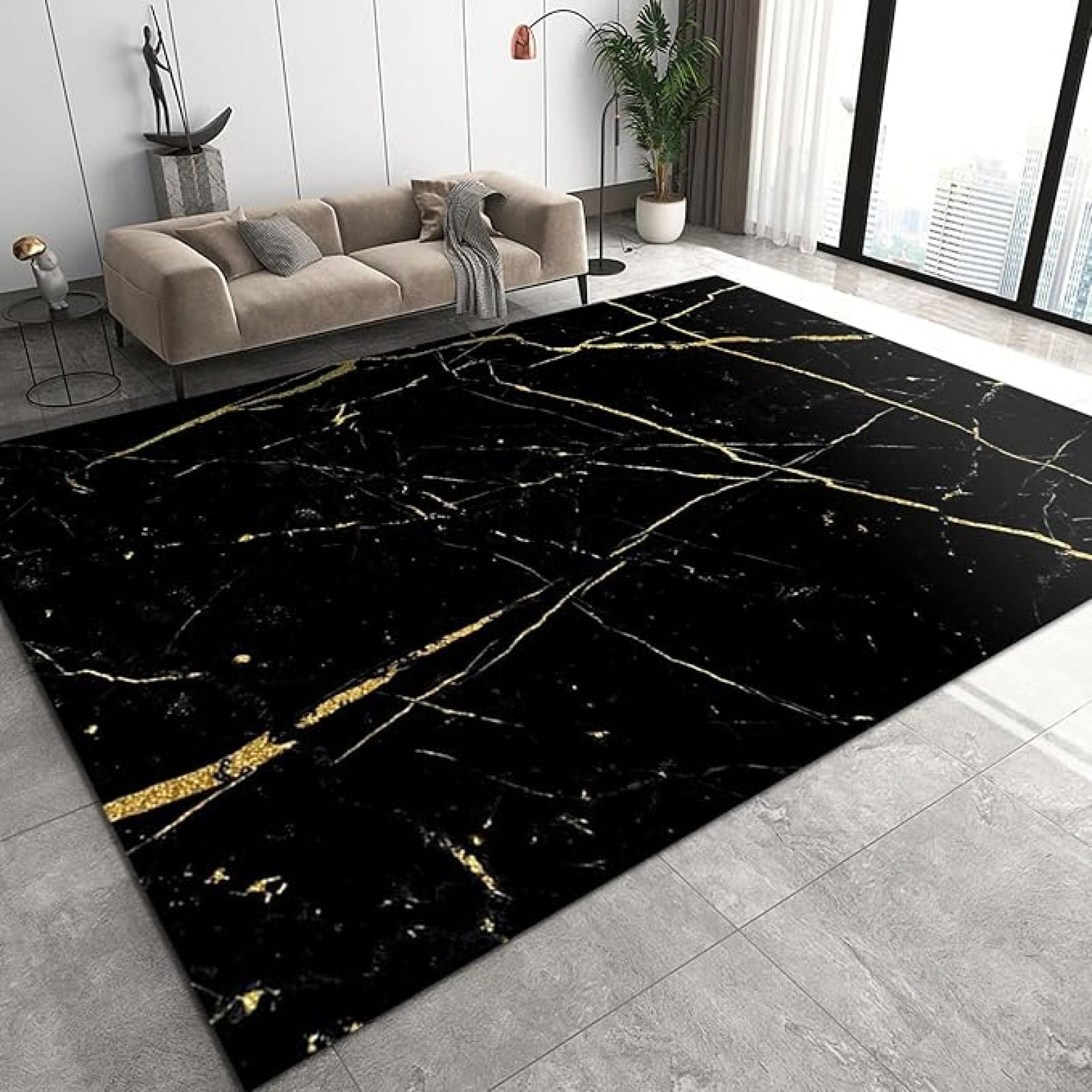 Black Gold Marble Area Rugs, Simple Crack Line Anti-Slip Entrance ...