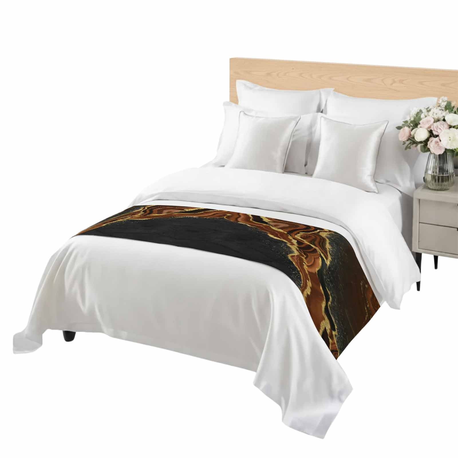 Black Gold Marble Bed Runner Queen Size Brown Luxury Modern Abstract ...