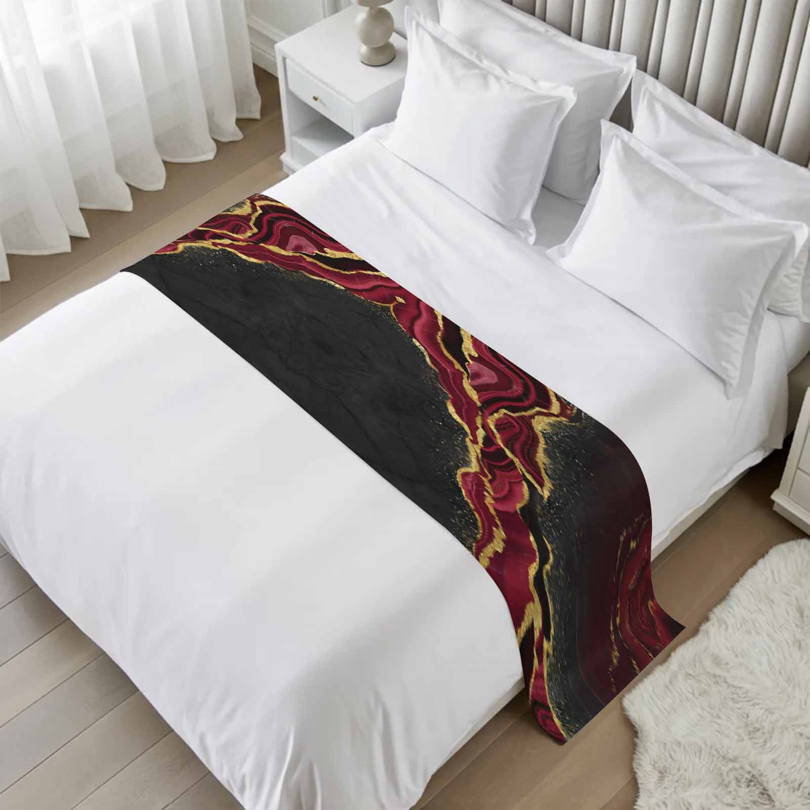 Black Gold Marble Bed Runner Scarf, Rose Red Luxury Modern Abstract ...
