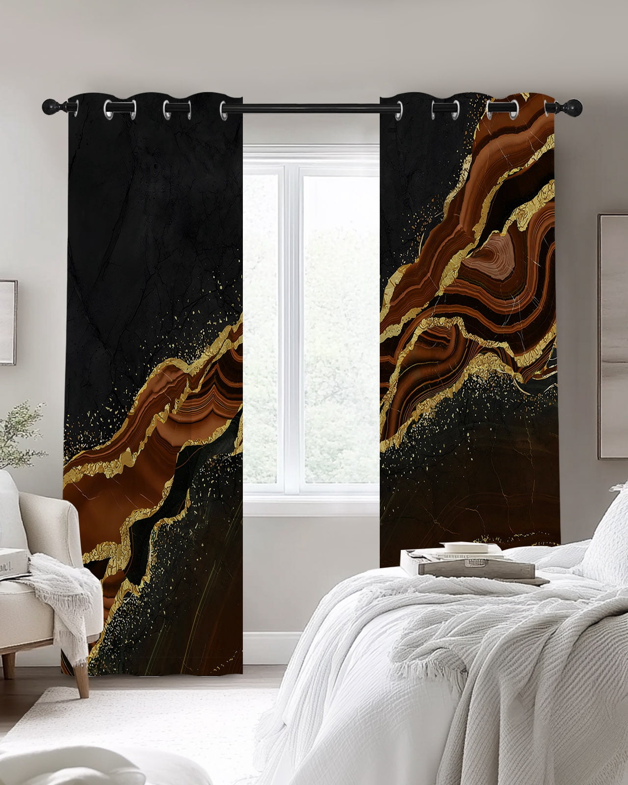 Black Gold Marble Blackout Curtains 2 Panels, Brown Luxury Modern ...