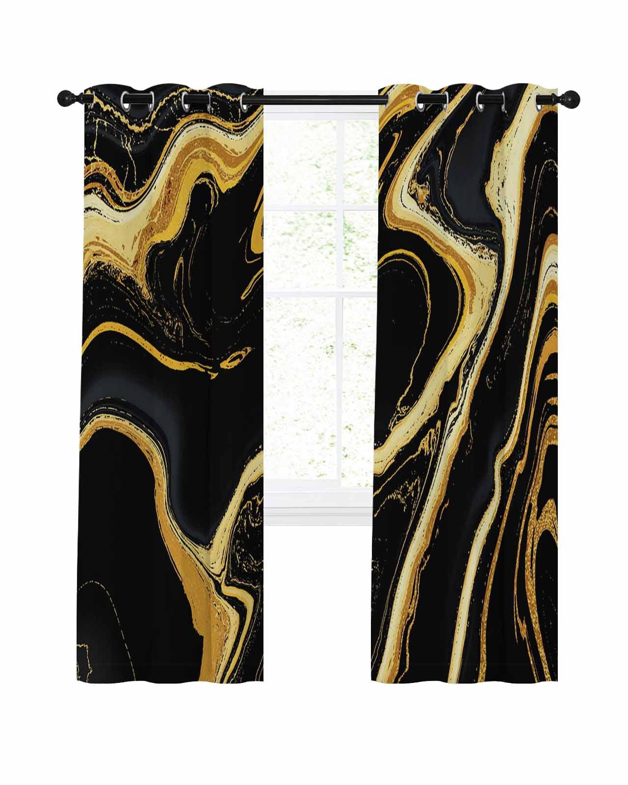 Black Gold Marble Blackout Curtains 45 Inches Long for Bedroom, Modern ...