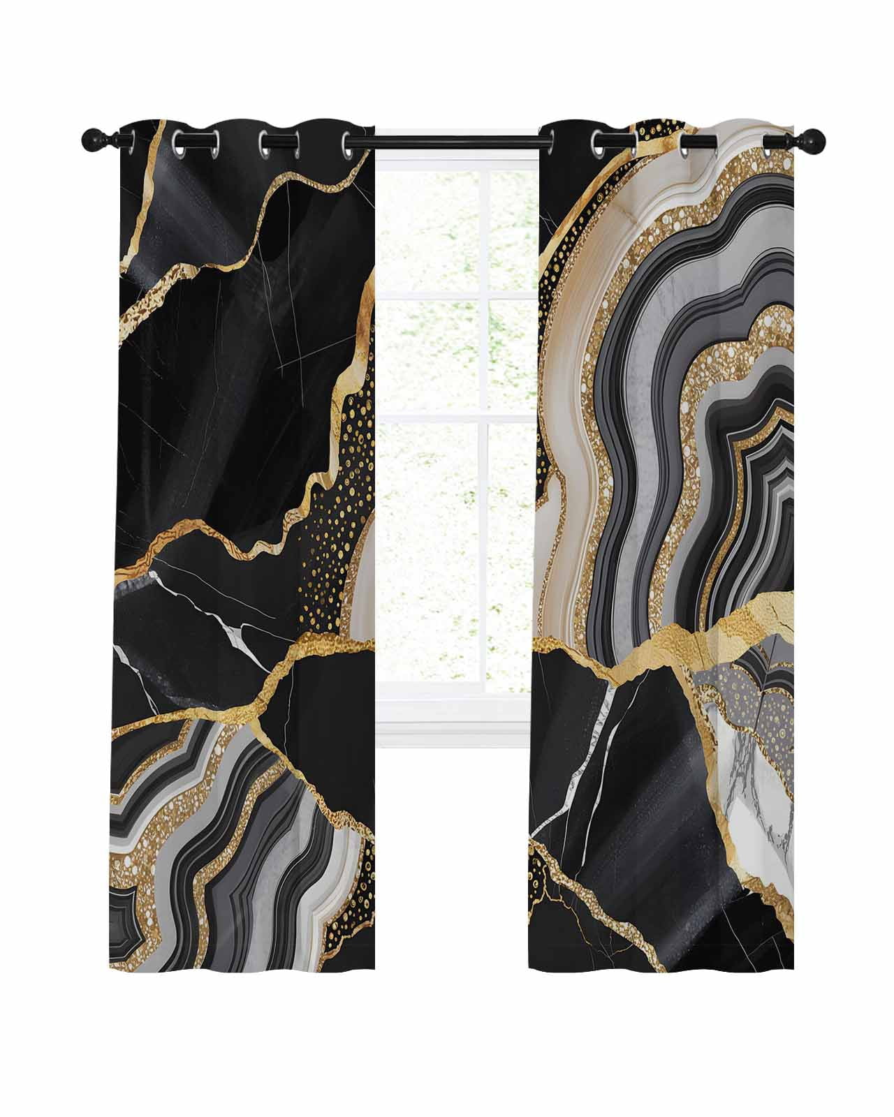 Black Gold Marble Blackout Curtains 96 Inch Length Glitter Geometric ...