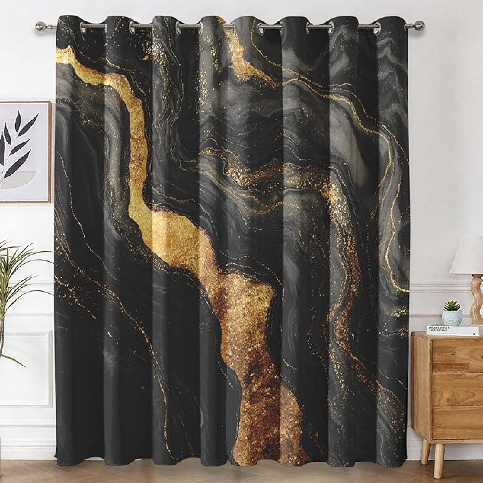 Black Gold Marble Blackout Curtains - Fluid Art Curtains for Bedroom ...