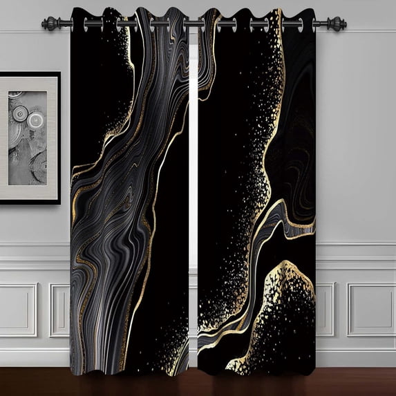 Black Gold Marble Blackout Curtains, Fluid Art Gold Texture Window ...