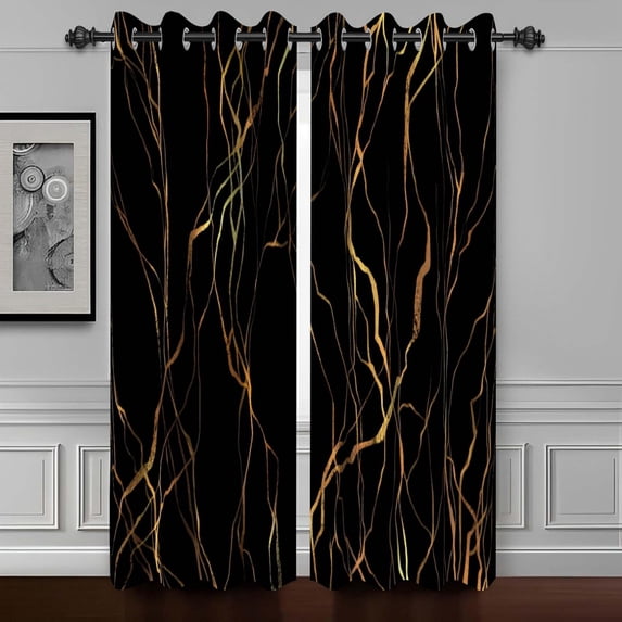 Black Gold Marble Blackout Curtains, Fluid Art Gold Texture Window ...