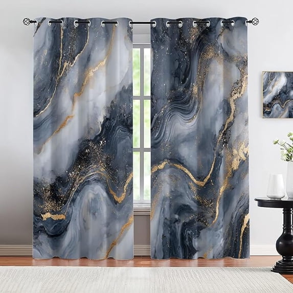Black Gold Marble Blackout Curtains For Girls Boys Home Decor, White ...