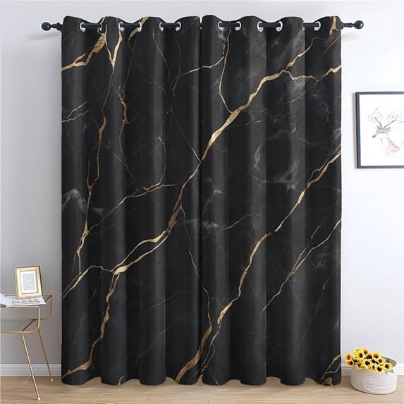 Black Gold Marble Blackout Curtains, Marble Texture Curtains for ...