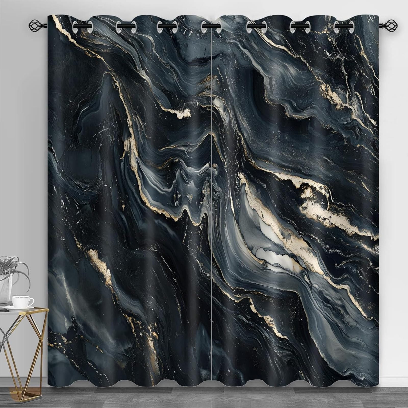 Black Gold Marble Blackout Curtains, Modern Fashion Marble Curtains For ...