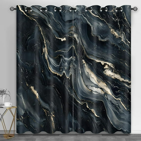 Black Gold Marble Blackout Curtains, Modern Fashion Marble Curtains For ...