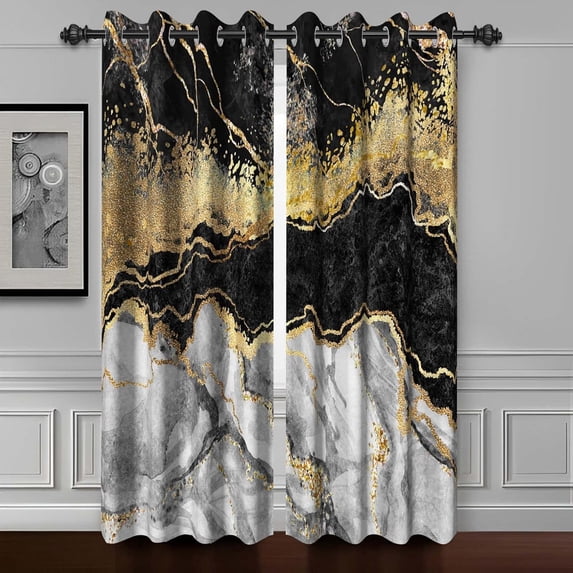 Black Gold Marble Blackout Curtains, Modern Luxury Window Curtains with ...