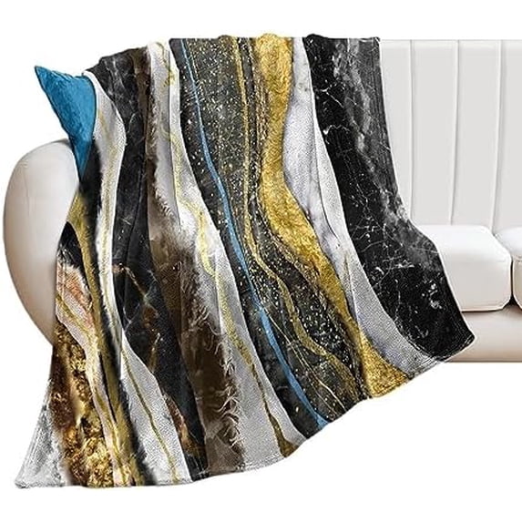 Black Gold Marble Blanket Lightweight FlannelColorful Abstract Marble ...