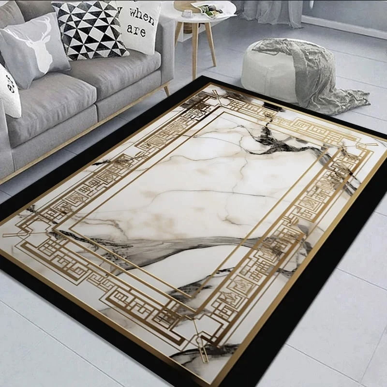 Black Gold Marble Carpet for Living Room rations Sofa Table Large Area ...